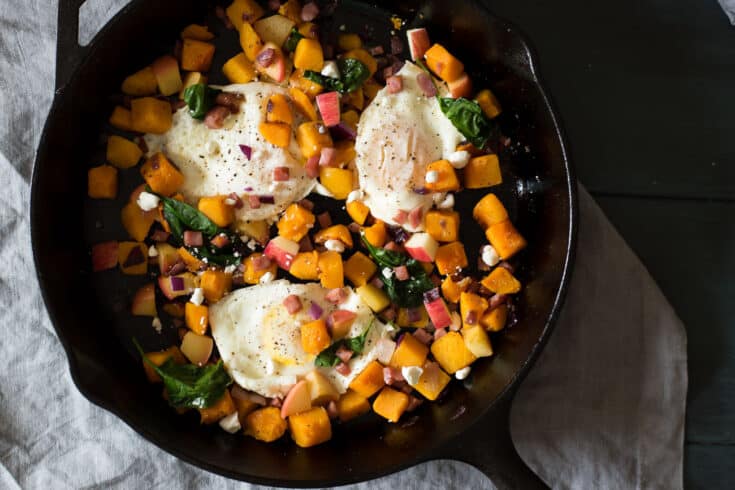 Easy Butternut Squash Hash with Apples, Ham and Goat Cheese